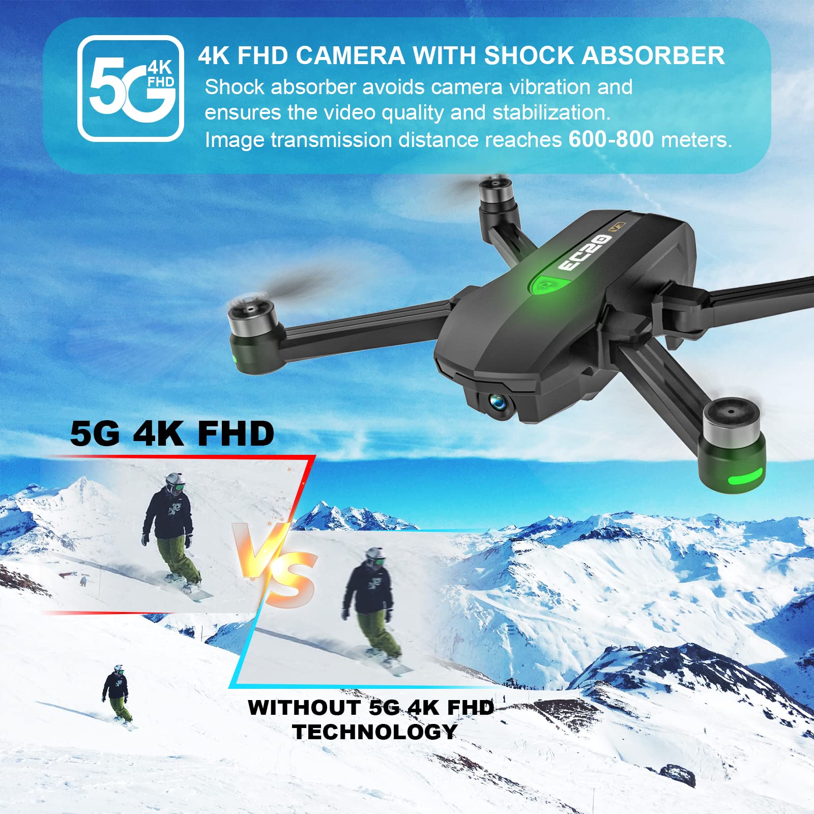 UNTEI Drones with Camera for Adults 4K, GPS Auto Return Home, Optical Flow Positioning, Brushless Motor, Headless Mode, 46Mins Flight Time