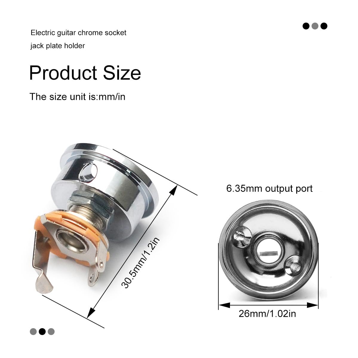 SAPHUE Electric Guitar Chrome Socket Jack Plate Holder for 6.35mm Plug Electrosocket Recessed jack Guitar Parts(Delivery of 3.3FT electric guitar cable)