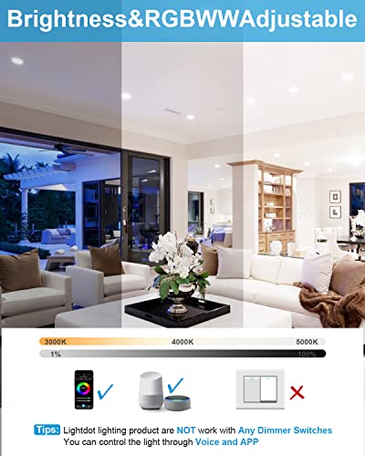 Lightdot Smart LED Recessed Lighting 4 inch, 9W 1000LM Dimmable Retrofit LED Can Lights Color Changing Ceiling Downlight WiFi App Control LED Recessed Lights Work (4 Pack)