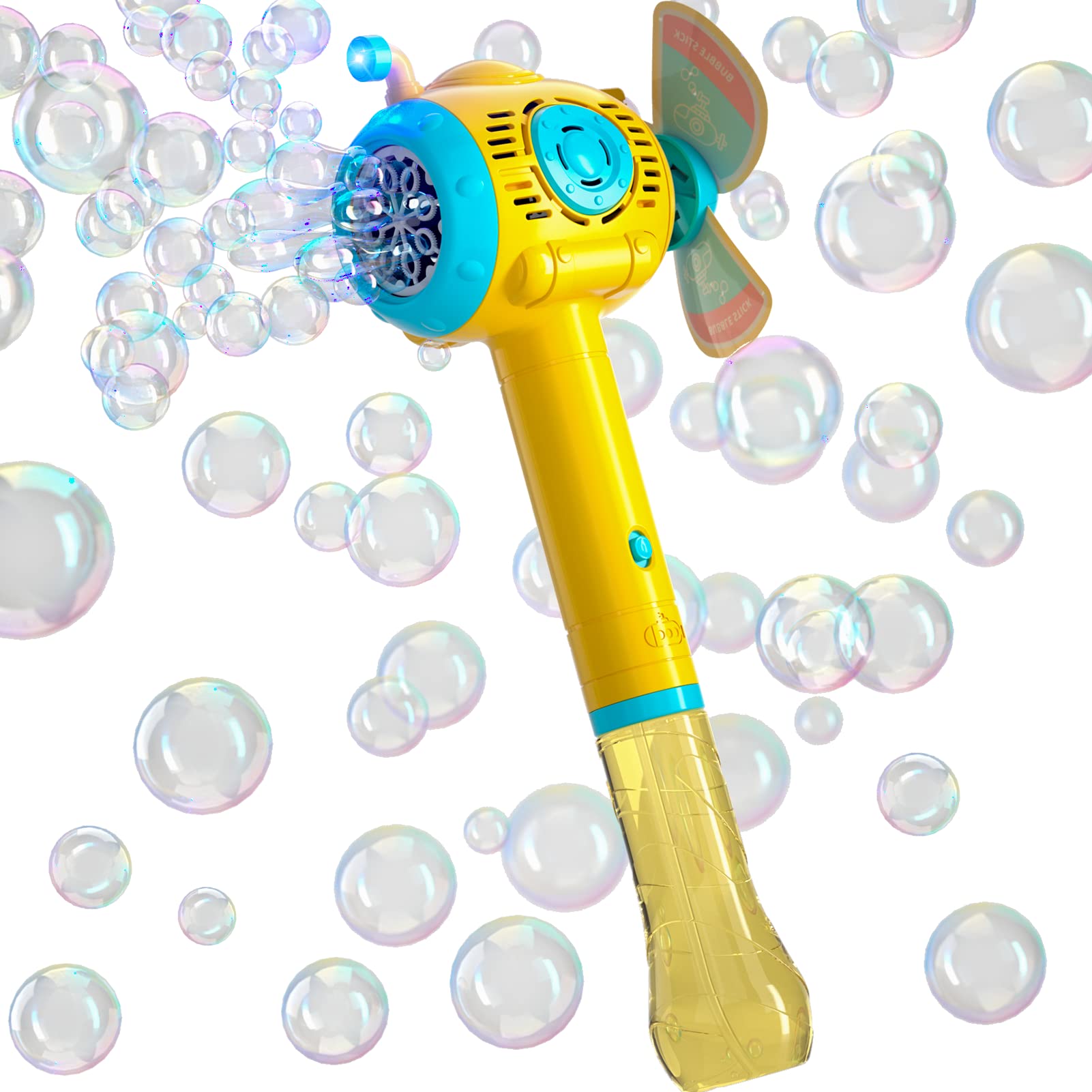Bubble Wand Gun Machine for Kids Toddlers 1-3，5000+ Bubbles 360°No Leak，Windmill-Submarine Automatic Bubble Maker Blower with Led Light 1 Bubble Solution for Party Wedding Outdoor Indoor Activity