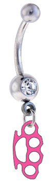 Brass Knuckles Pink Metal Charm Sexy Cute Belly Button Navel Ring