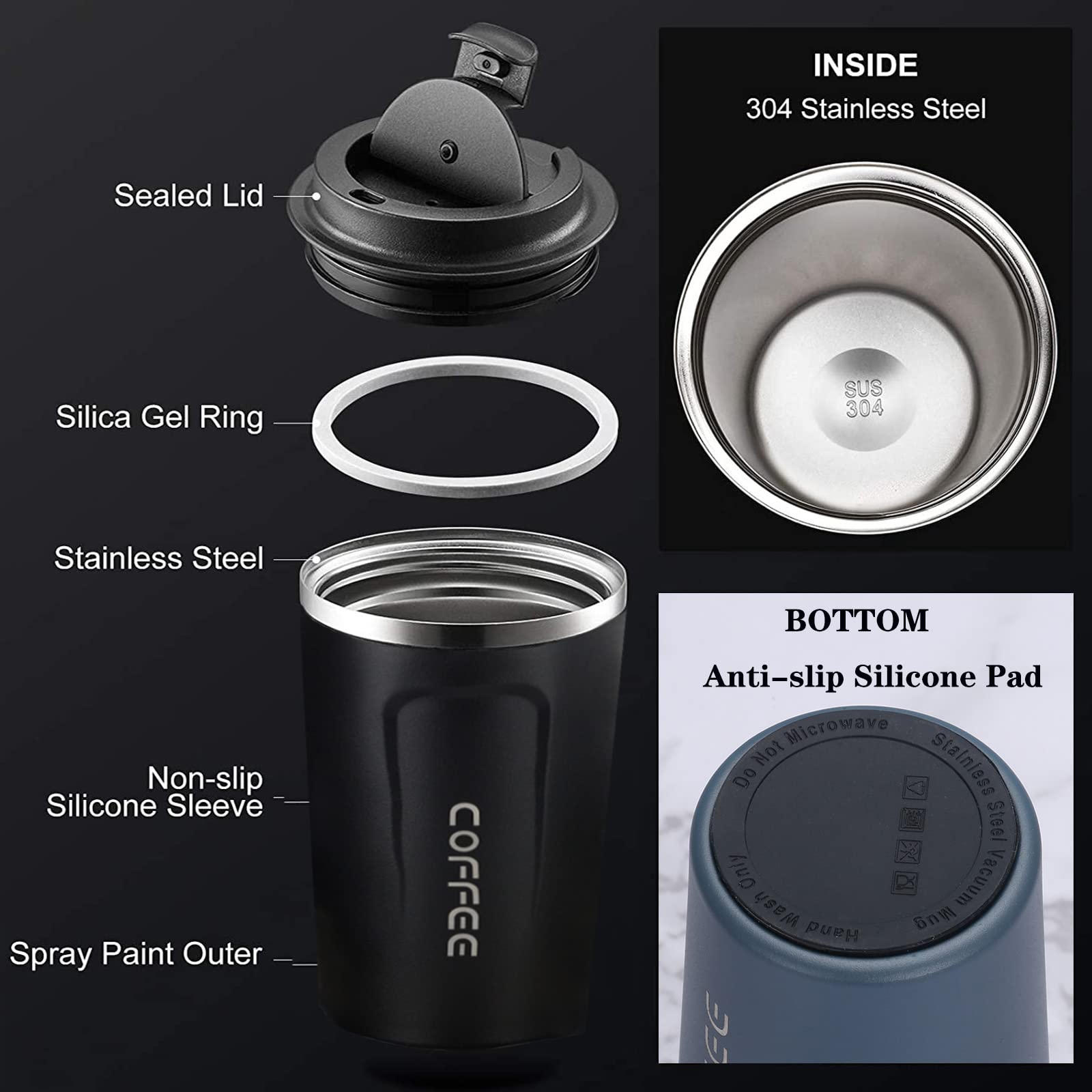 CCFENGUP 13oz Travel Mug, 380ml Insulated Coffee Mug Spill, Stainless Steel Vacuum Tumbler, Small Water Bottle with Lid, Double Wall Leak-Proof Thermos for Keep Hot/Ice Coffee,Tea, Pink