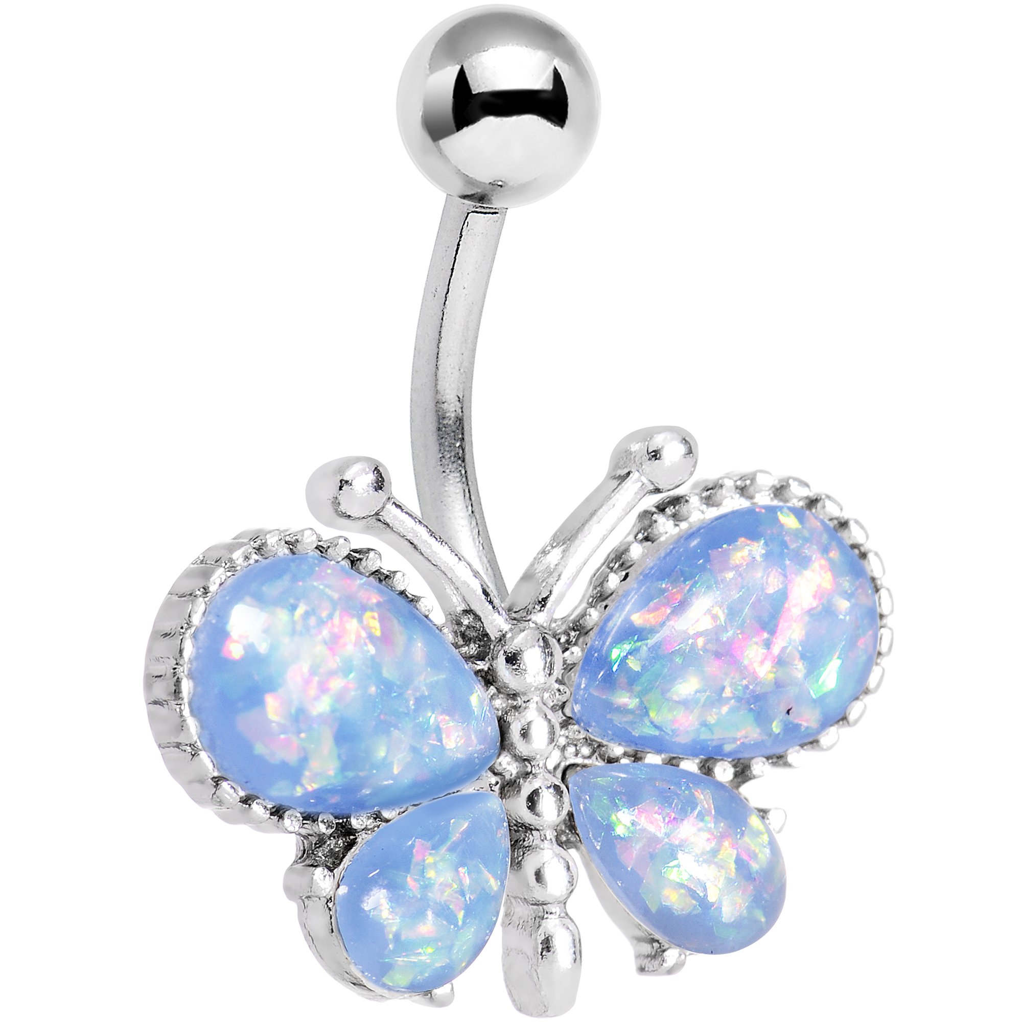 Body Candy Stainless Steel Iridescent Light Blue Accent Bless My Butterfly Belly Button Ring