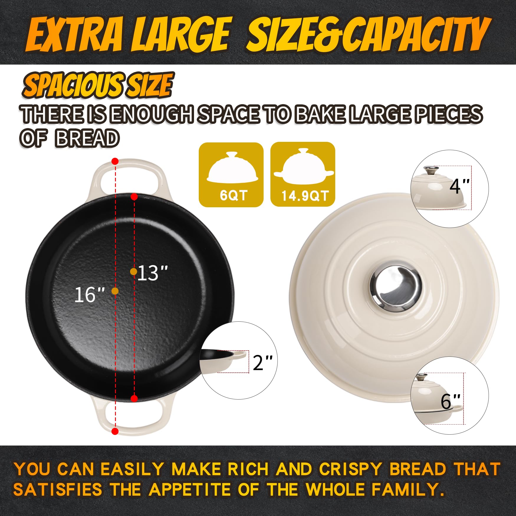 Enameled Cast Iron Bread Oven With Lid, Replace le creuset Bread Oven, Bread Dutch Oven, Bread Ovens for Bread Baking, Sourdough Oven for Homemade Bread Baking Five Year Free Replacement
