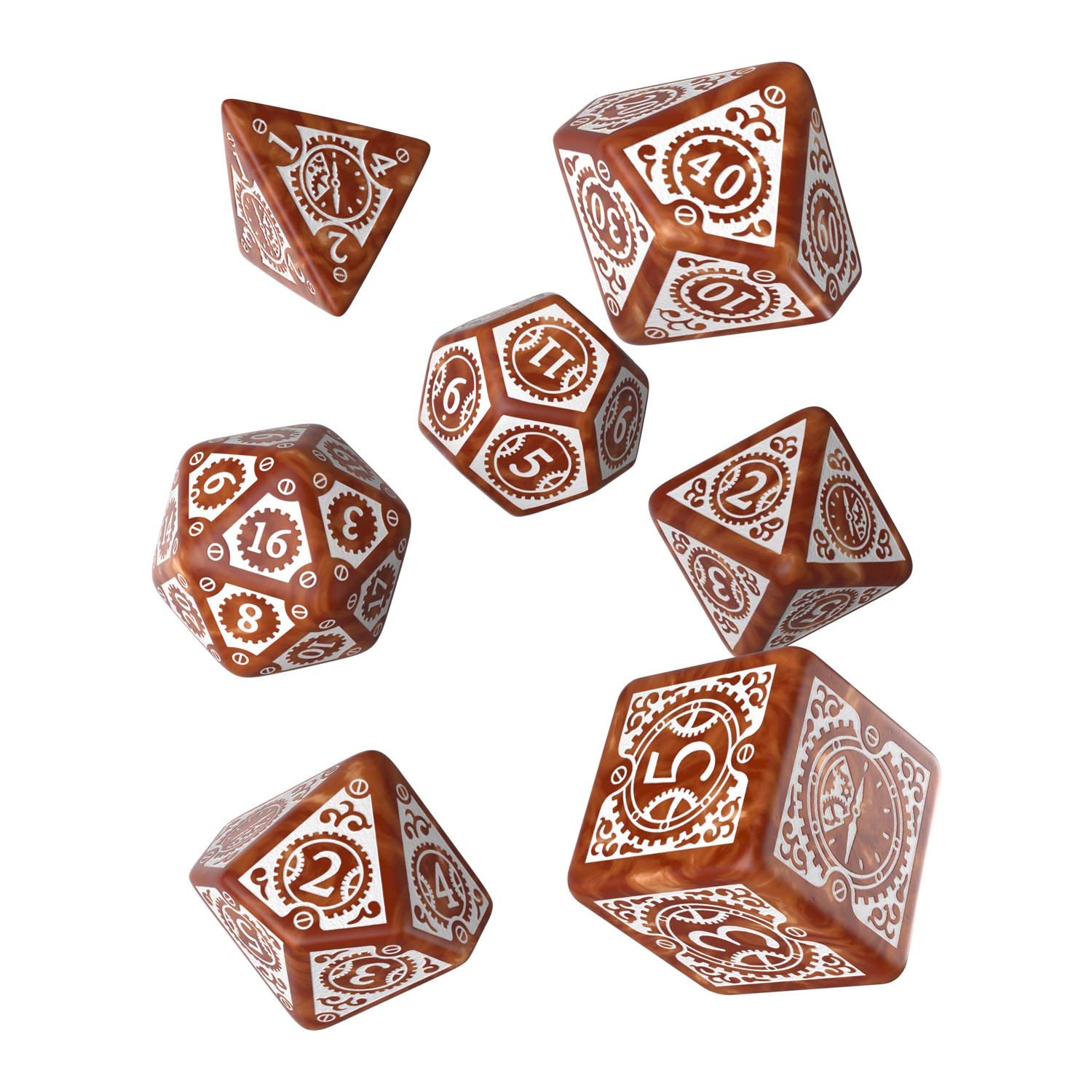 Q-Workshop Steampunk Clockwork Caramel & White Dice Set (7 Piece)