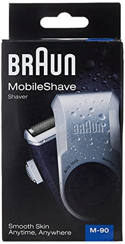 Braun MobileShave M-90 Travel Shaver Silver (Precision Trimmer, Smart Foil, Wide Floating Foil, Washable)