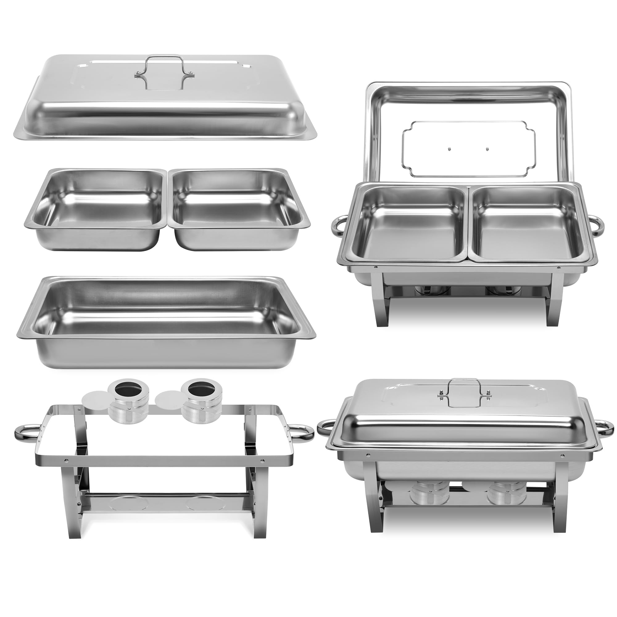 BIEAMA 2 Pack 9.5QT Chafing Dish with Full Size Food Pans, Stainless Steel Chafer Complete Set, Food Warmer
