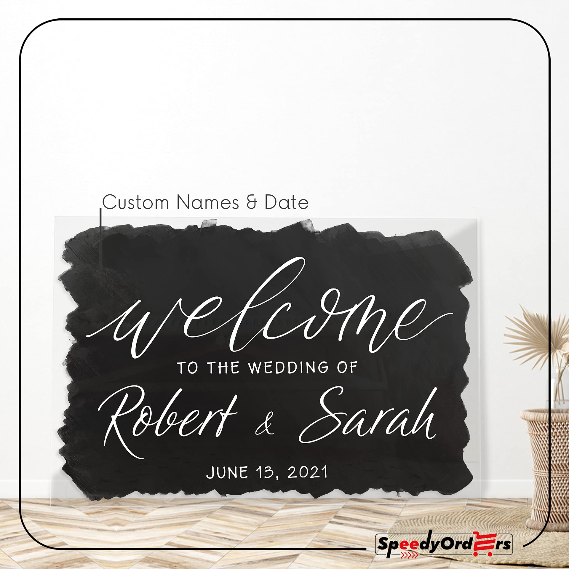 SPEEDYORDERS Garden Garland Welcome to Our Wedding Sign - Personalized Wedding Welcome Sign - Custom Wedding Reception Signs - Wedding Poster (Wedding Sign 6, Paper)
