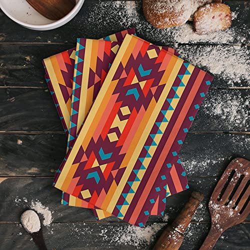 Kitchen Towel Indian Geometric Ethnic Tribal Art Dish Cloths 4 Pack 18x28in,Super Absorbent Tea Hand Towels Bathroom Cleaning Cloth Abstract Vintage Native Texture Soft Dishcloth for Drying Dishes
