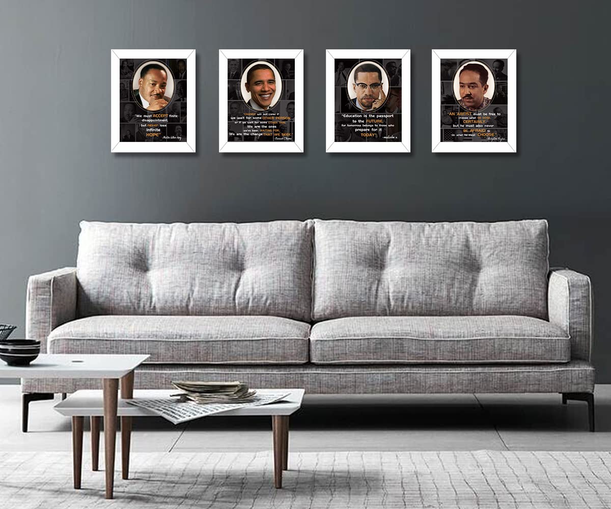 Black history,quote Malcolm X,Martin Luther King,Barack Obama,Nelson Mandela Motivational language, Wall Art Prints classroom Studio Office Decor，set of 4, 8 X10 ins UNFRAMED02