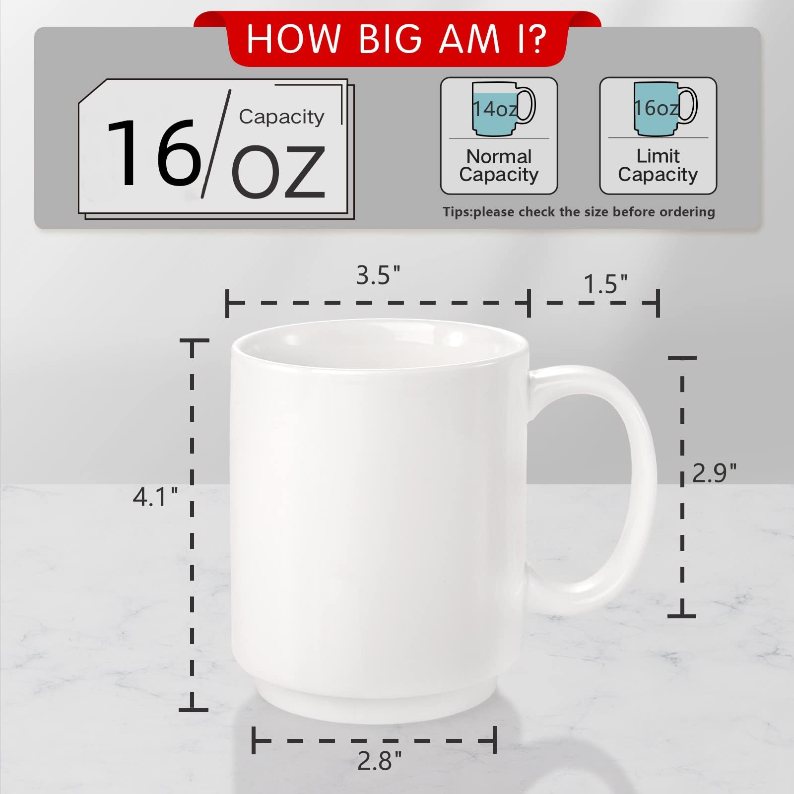 AVLA 6 Pack Porcelain Coffee Mug Set, 16 OZ Ceramic Tea Cups with Handle, White Straight Milk Mug, Elegant Drinking Cups for Cocoa, Water, Latte and Mulled Drinks, Microwave and Dishwasher Safe