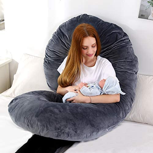 CDEN Pregnancy Pillow, C Shaped Full Body Pillow 52", Maternity Pillow Support for Back, Legs, Neck, HIPS for Pregnant Women with Removable Washable Velvet Cover(Grey)
