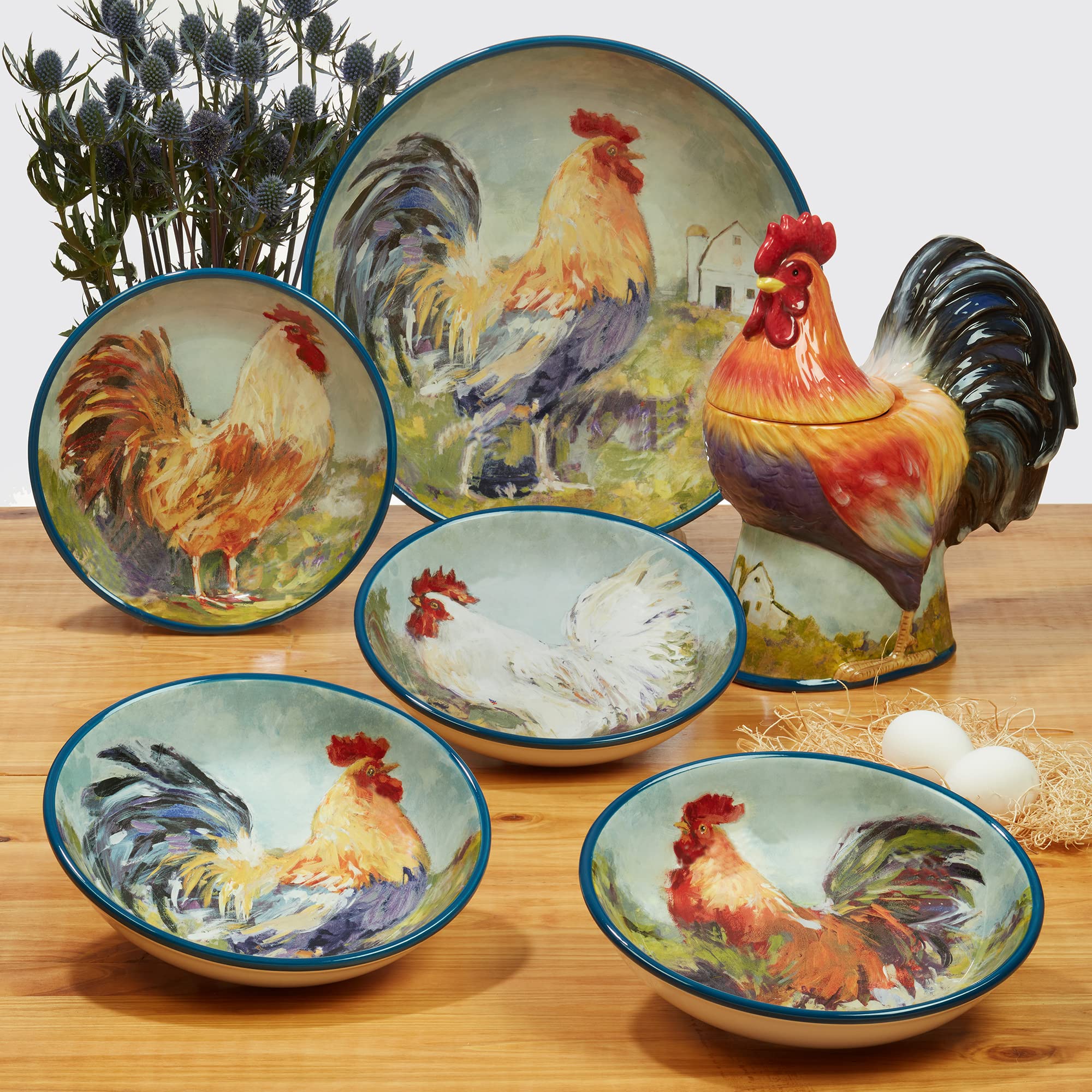 Certified International Rooster Meadow Oval Platter, 16" x 12" x 1.25", Large, Multicolor