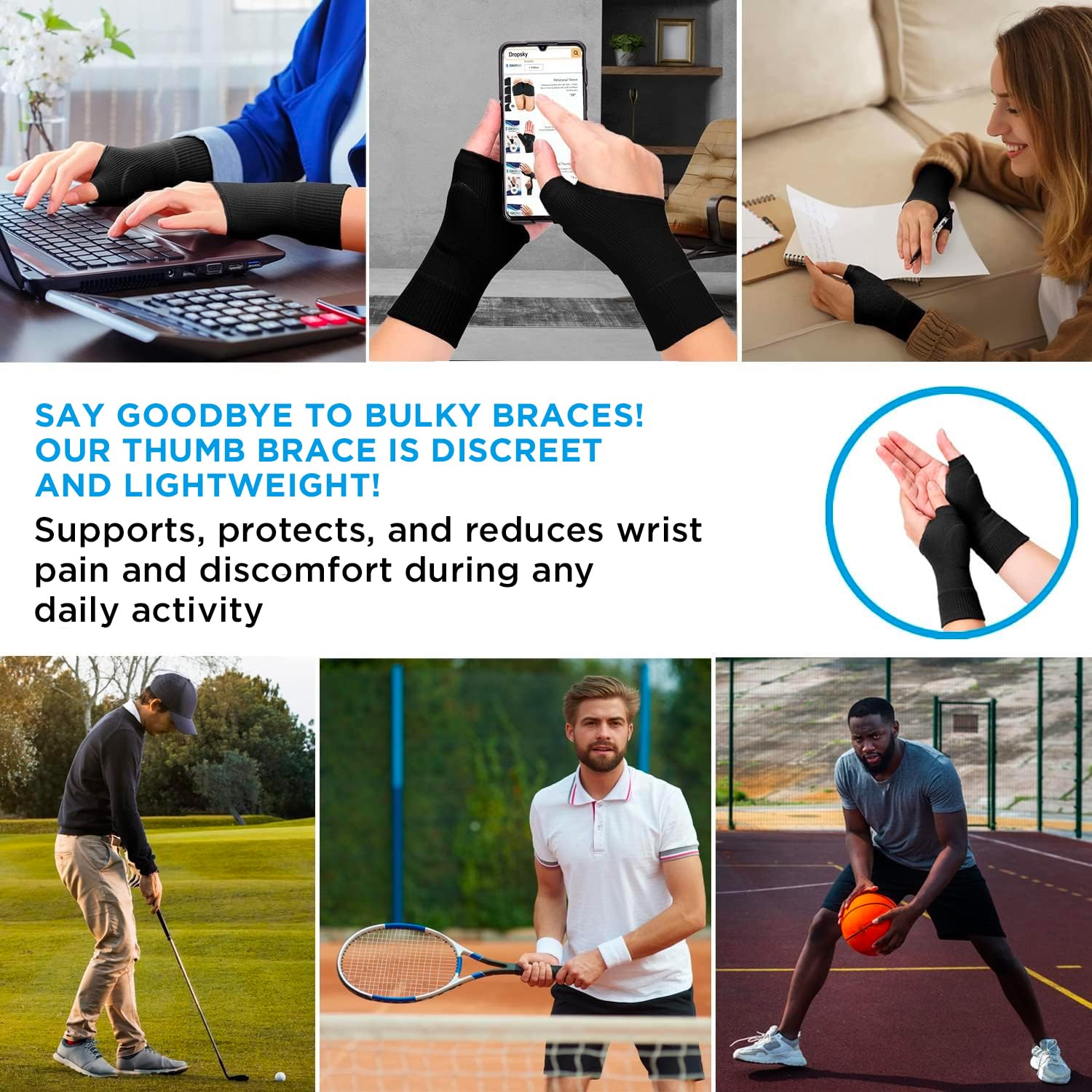Dropsky Wrist Thumb Support With Gel Pad,Thumb Brace for Arthritis Pain and Support-Thumb Wrist Brace, Arthritis and Carpal Tunnel Pain- Left and Right Hand- Breathable, Lightweight, 4 pack-(Black)