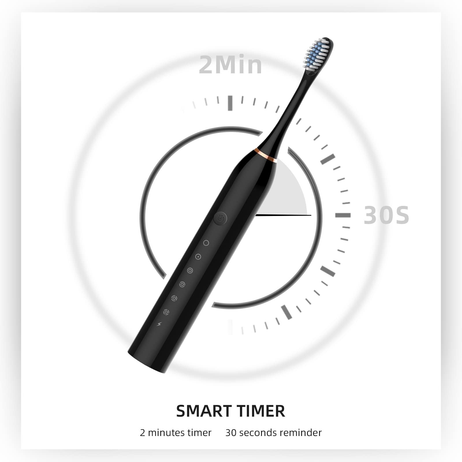Qhecomce Sonic Electric Toothbrushes USB Rechargeable Ultrasonic Tooth Brush with 4 Brush Heads 6 Cleaning Modes and Smart Timer IPX7 Waterproof Cleaning Toothbrushes for Adults (Black)