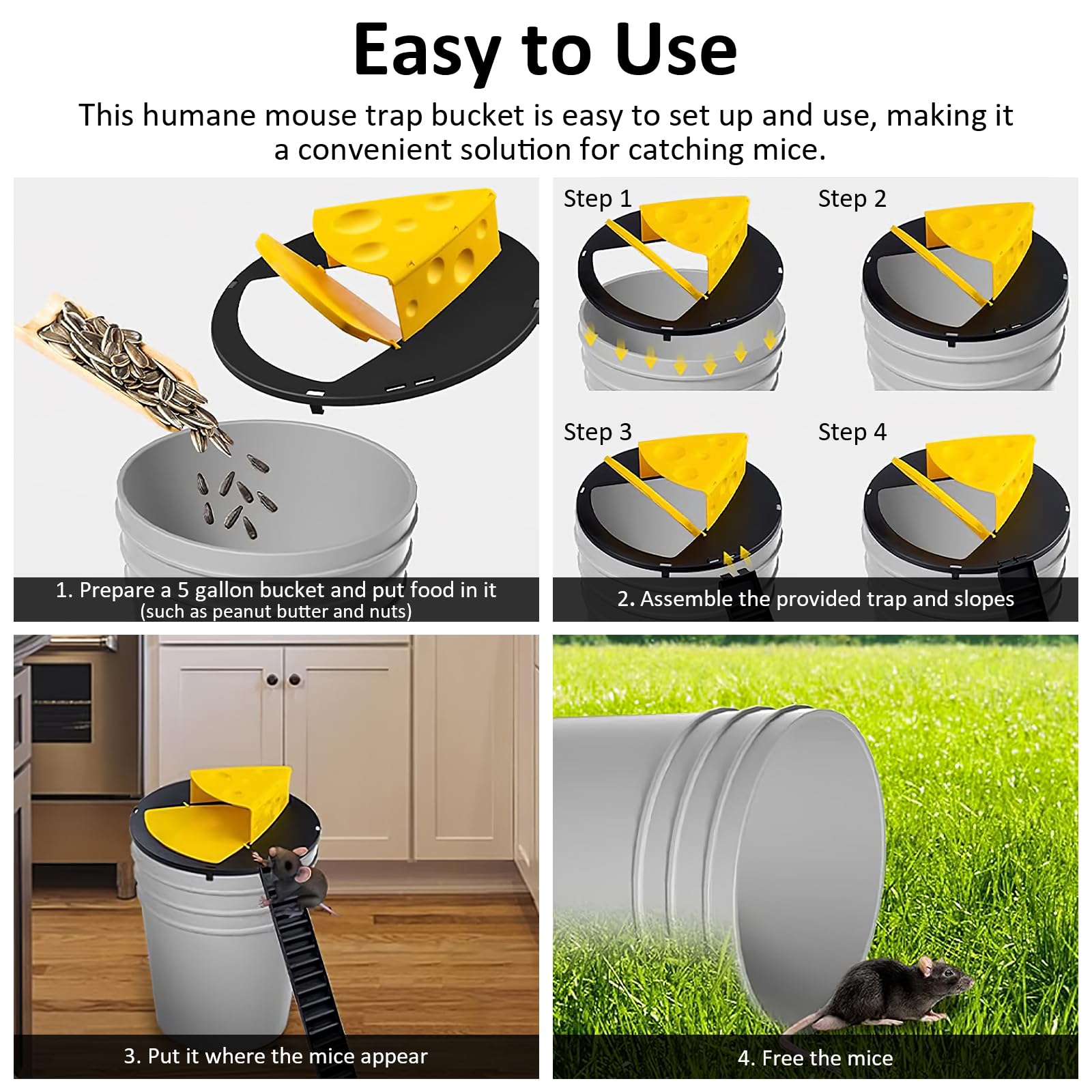 LIOOBO Rat Bucket Lid: 5 Gallon Bucket Mouse Lid, Mouse Catching, Rat Slip and Trip Bucket Lid, Bucket Lid for Mouse Rat Catch 1Pc Without Bucket