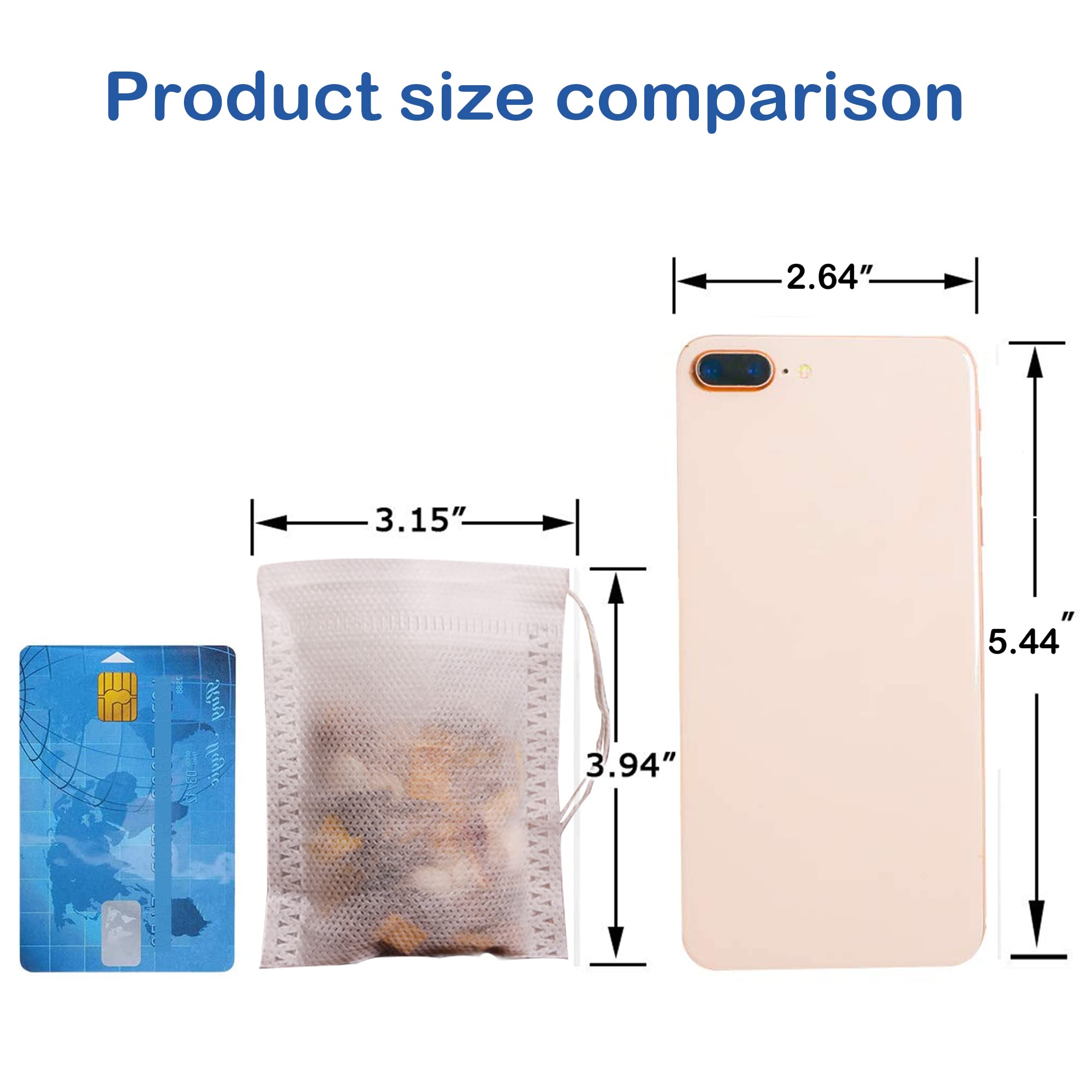 Bubcool Tea Filter Bags, Safe & Natural Material, Disposable Tea Infuser, Empty Tea Bbag With Drawstring For Loose Leaf Tea,Coffee, Spice, Herbs,set of 100(3.15 x 3.94 inch )(White)