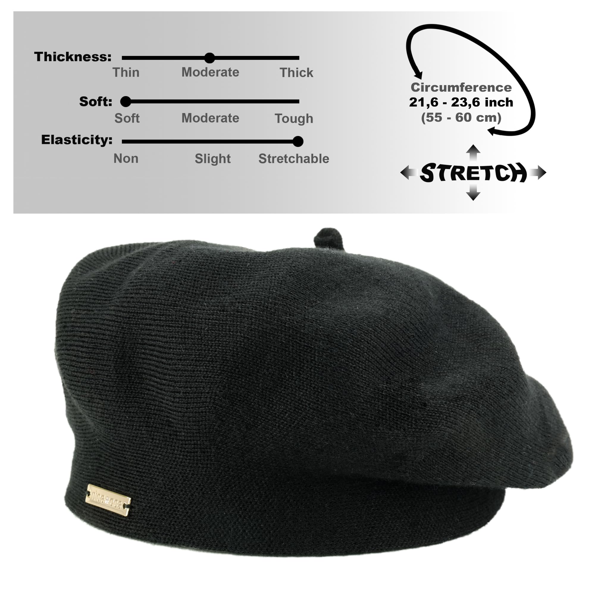 Braxton Black Beret - Warm Lined Wool Angora Knit Berets - French Paris Hat for Women