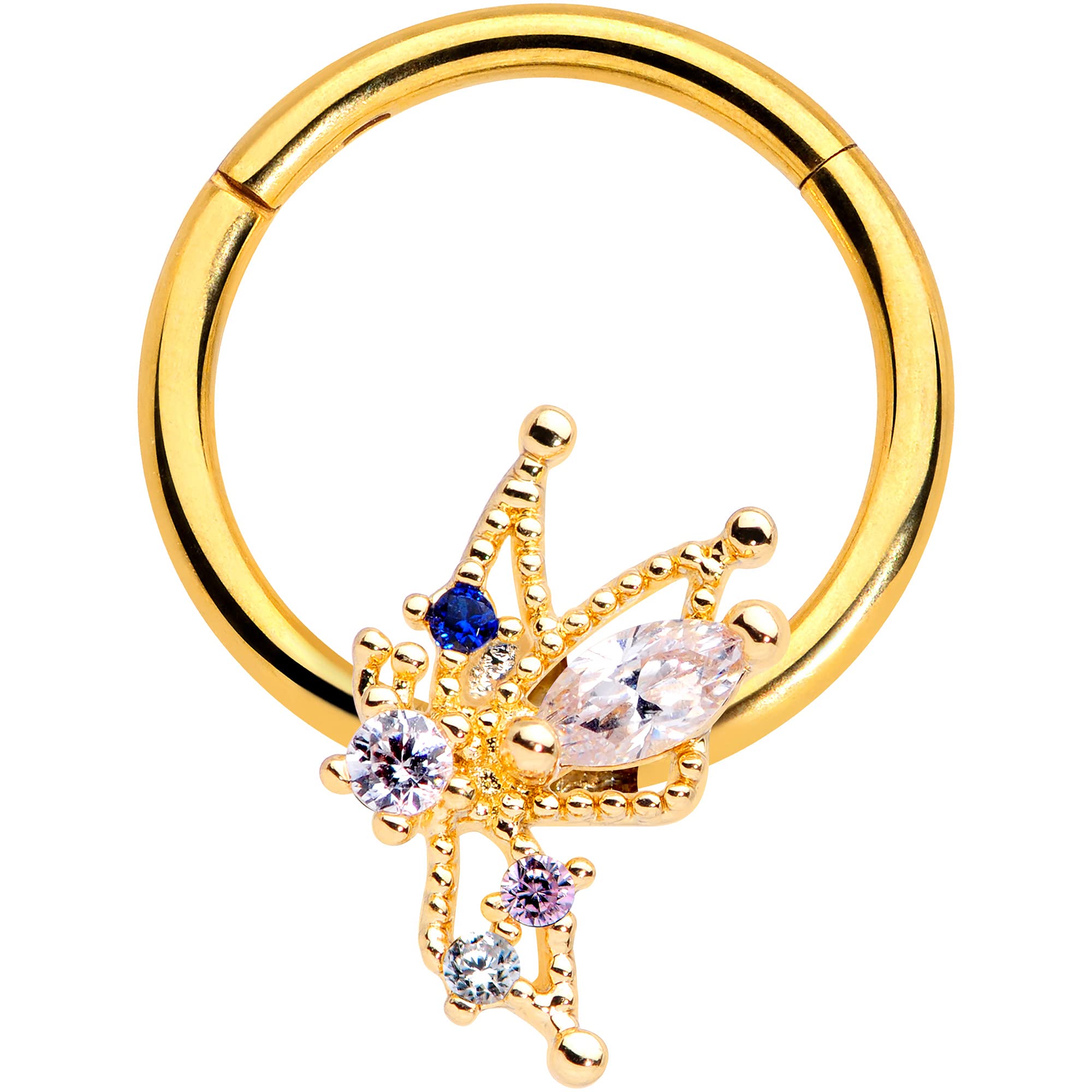 Body Candy Womens 16G PVD Steel Hinged Segment Ring Seamless Cartilage Nipple Blue Star Angel Nose Hoop 3/8"
