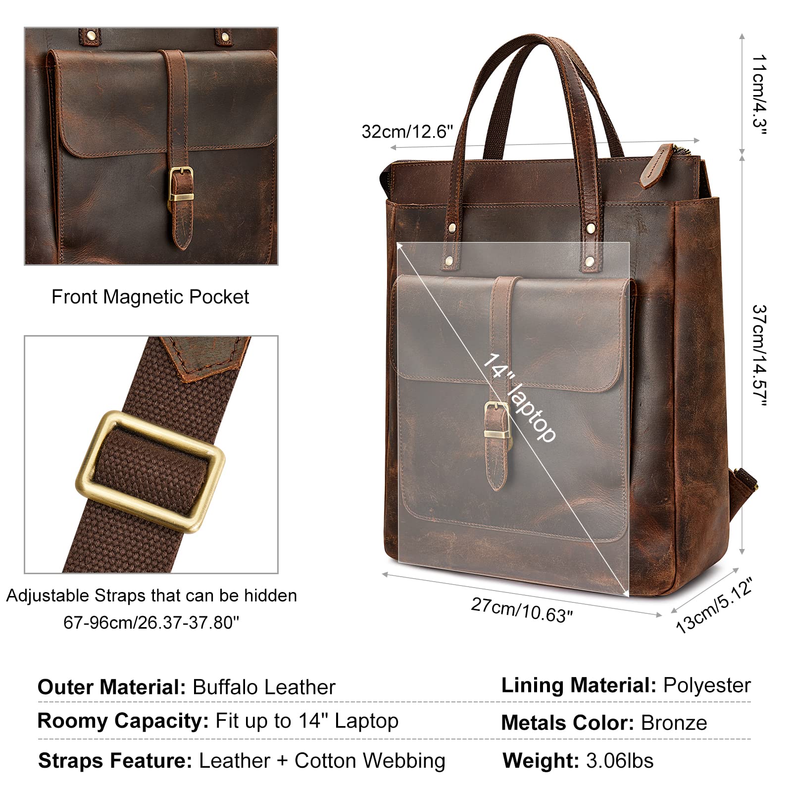 S-ZONE Women Genuine Leather Backpack Purse Bundle with Retro Bucket Tote Vintage Hobo Handbag Distressed Shoulder Bag