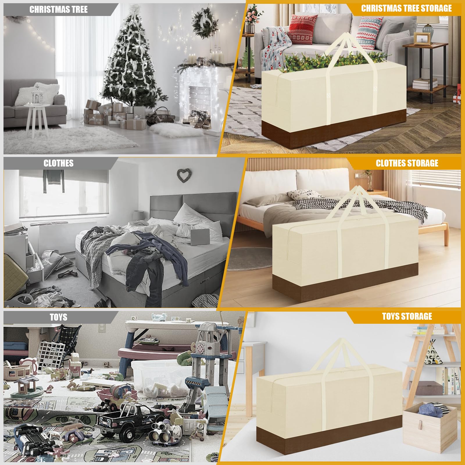 skyfiree Cushion Storage Bag 420D Waterproof Outdoor Cushion Storage Bag 68" L x 30" W x 20" H Large Patio Cushion Storage Bag for Outdoor Cushions with Handle and Zipper, Beige&Coffee