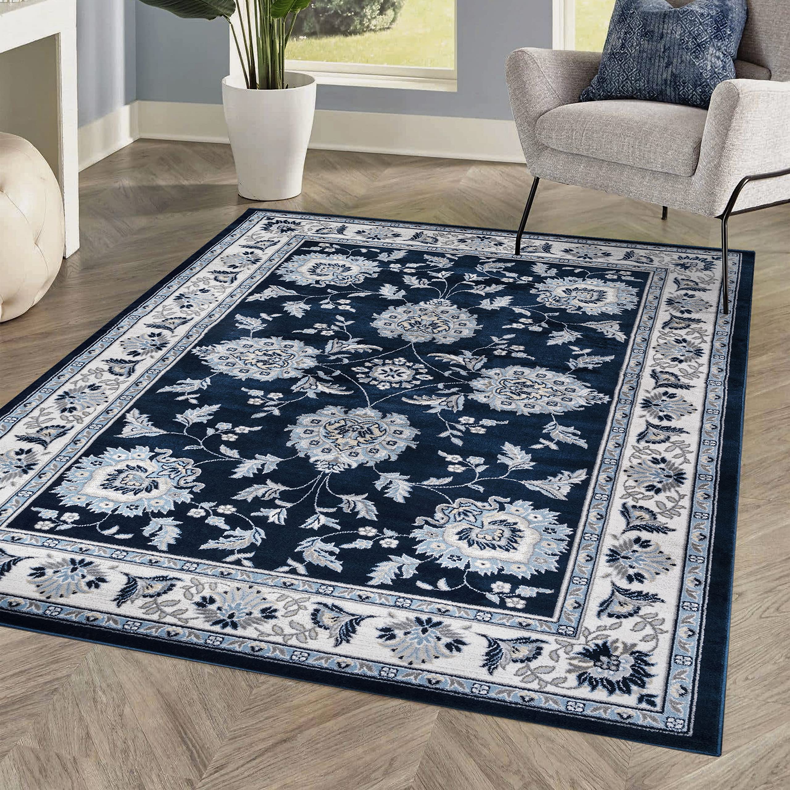 JONATHAN Y MDP505E-8 Cherie French Cottage Floral Area Rug for Bedroom Kitchen Living Room Indoor Decor, 8 X 10, Navy/Ivory