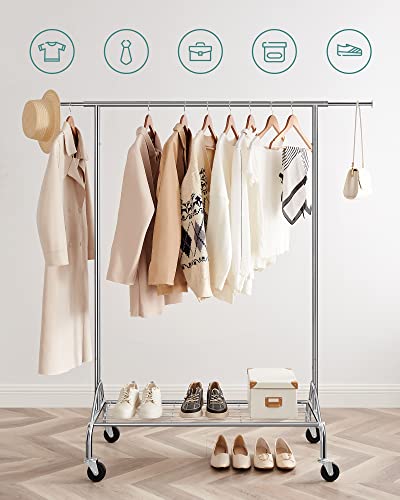 SONGMICS Heavy Duty Metal Clothes Rail with Shoes Shelf, Maximum Load of 50 kg, one Rod, Silver