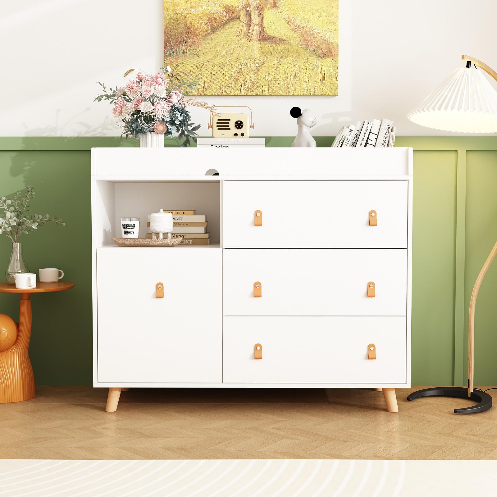 DAWNSPACES Baby Changing Table Dresser for Infants, Nursery Dresser Chest with Drawers, Storage Changing Station, White