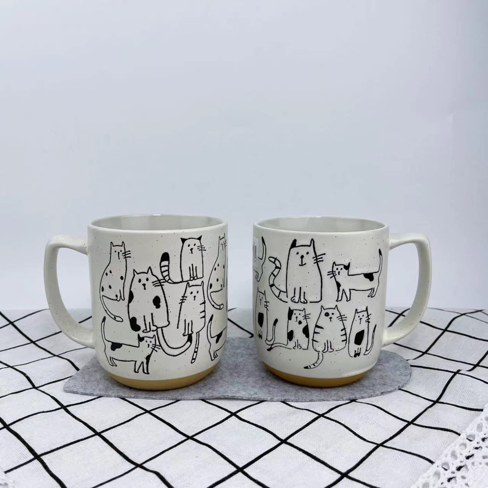 Heardbeli White-Grey Cartoon Cats Ceramic Mug with Handle Coffee Mug 550ml/18.6oz. Cute Funny Novelty Vintage Gift Hand Painted