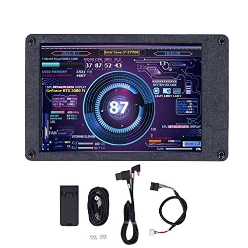 Computer RAM Monitor, 3.5in Adjustable Brightness Customizable Mini Monitor Sensor Panel Various Functions for Home (with Elbow Line Motherboard Line)
