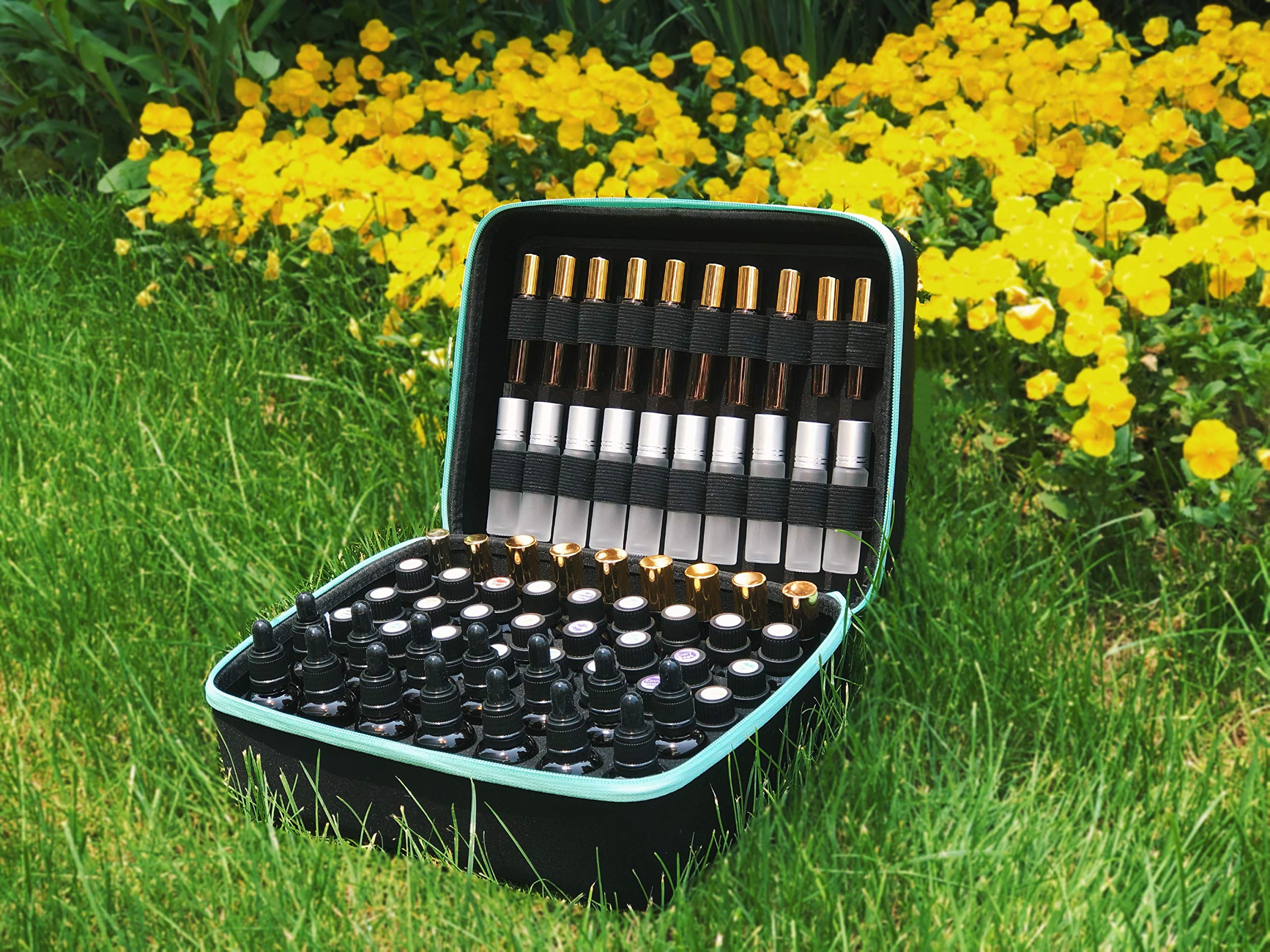 BES CHAN Essential Oil Carrying Organizer Storage Case (Carry Handle On Top) Holds 48-68 Small Bottle Box/Roller Bottles for 5ml 10ml 15ml 20ml 30ml /1oz with Free Writable Labels Opener