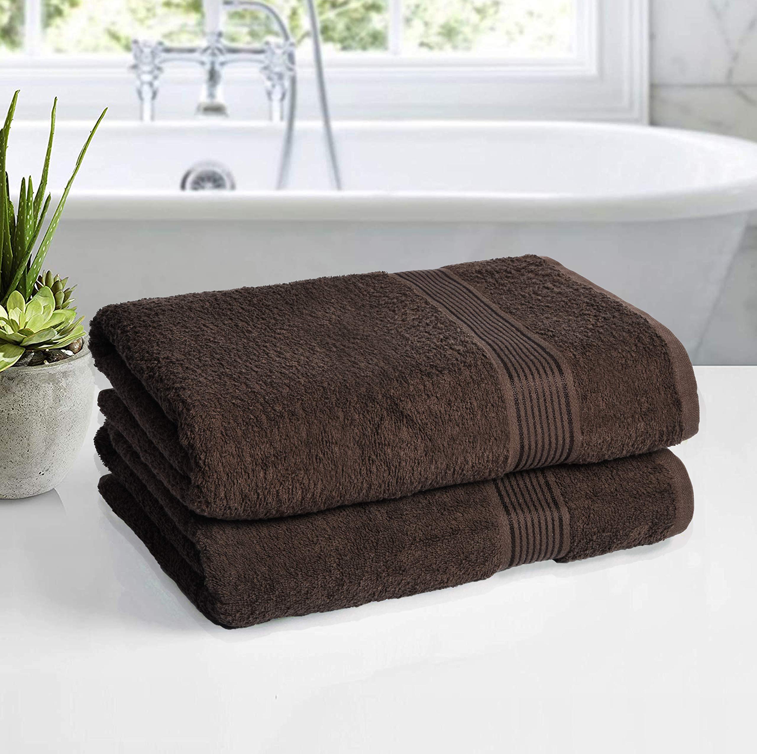 Belizzi Home Cotton 2 Pack Oversized Bath Towel Set 28x55 inches, Large Bath Towels, Ultra Absorbant Compact Quickdry & Lightweight Towel, Ideal for Gym Travel Camp Pool - Brown