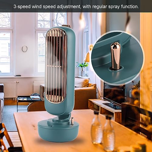 Pssopp Table Fans,Desk Fan, Bladeless Mute Desktop Spraying Fans with USB Charging Portable Mini Vintage Tower Shape Humidification Table Fan for Office Home (Green)