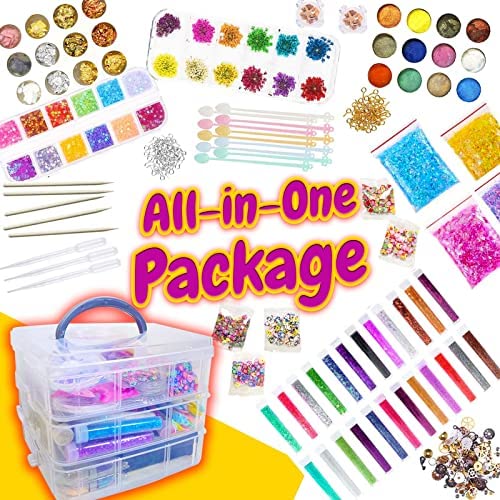 Catcrafter Resin Decoration Accessories Art Kit - All in One Package Resin Molds Silicone Kit Bundle Jewelry Making Supplies for Beginners with Dried Flowers Craft Glitter Nail Gems DIY