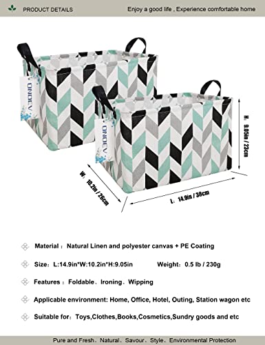 ONOEV 2 Pack Rectangular Fabric storage box,decorative basket and finishing basket with handle are used for the storage of clothes,books and sundries(2 Pack Green geometry)