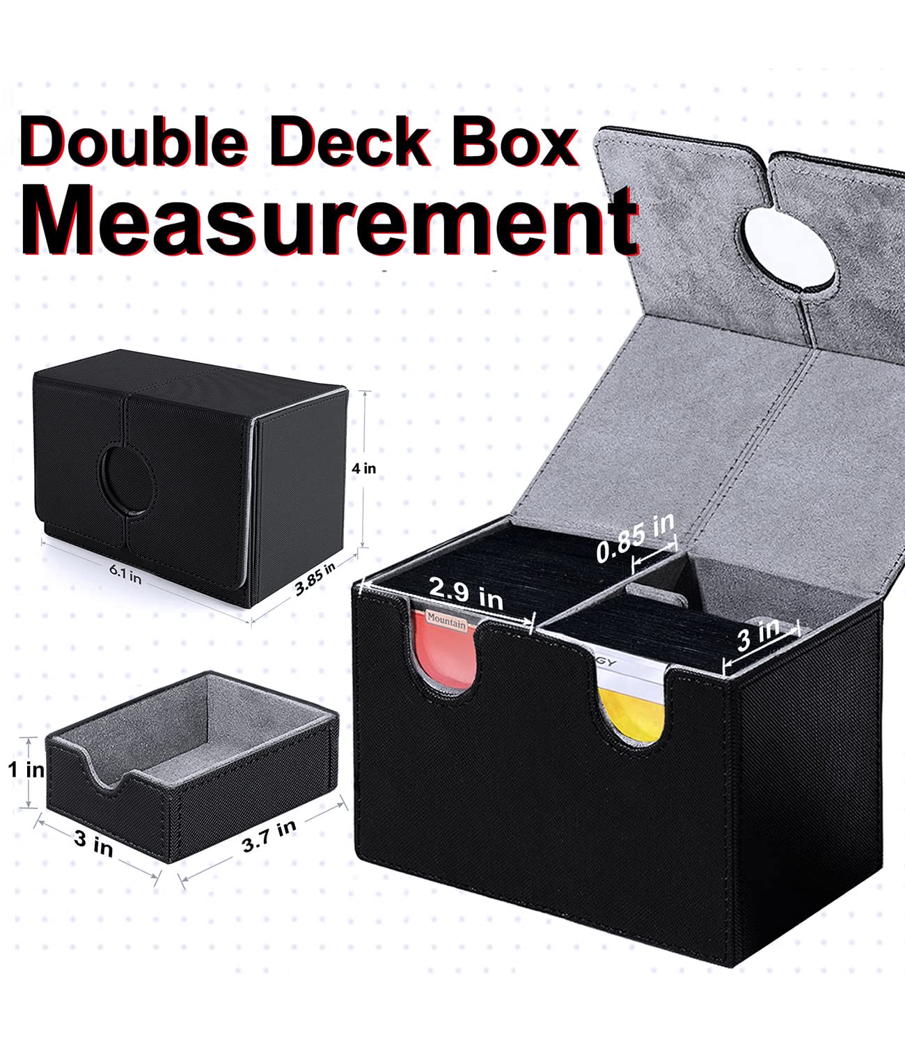 Scimi Large Premium Double Deck Case Box for 200+ Sleeved Cards Case Large Twin Flip Deck Case with Dice Tray Fits MTG/TCG/CCG (Black)