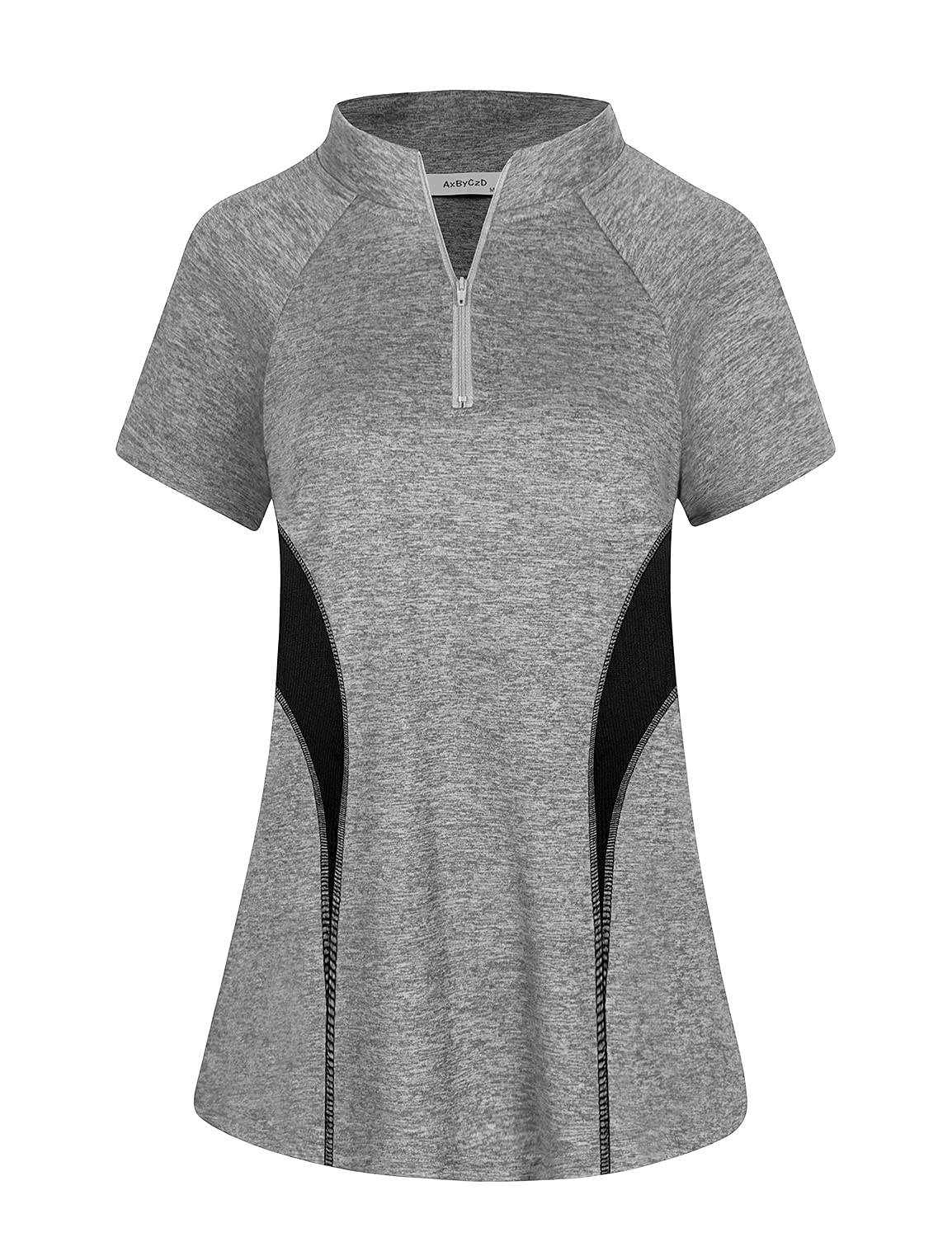 AxByCzD Zip Shirts for Women Short Sleeve Active Exercise Tunics Boutique V Neck Workout Gym Yoga Golf Tops Grey XX-Large