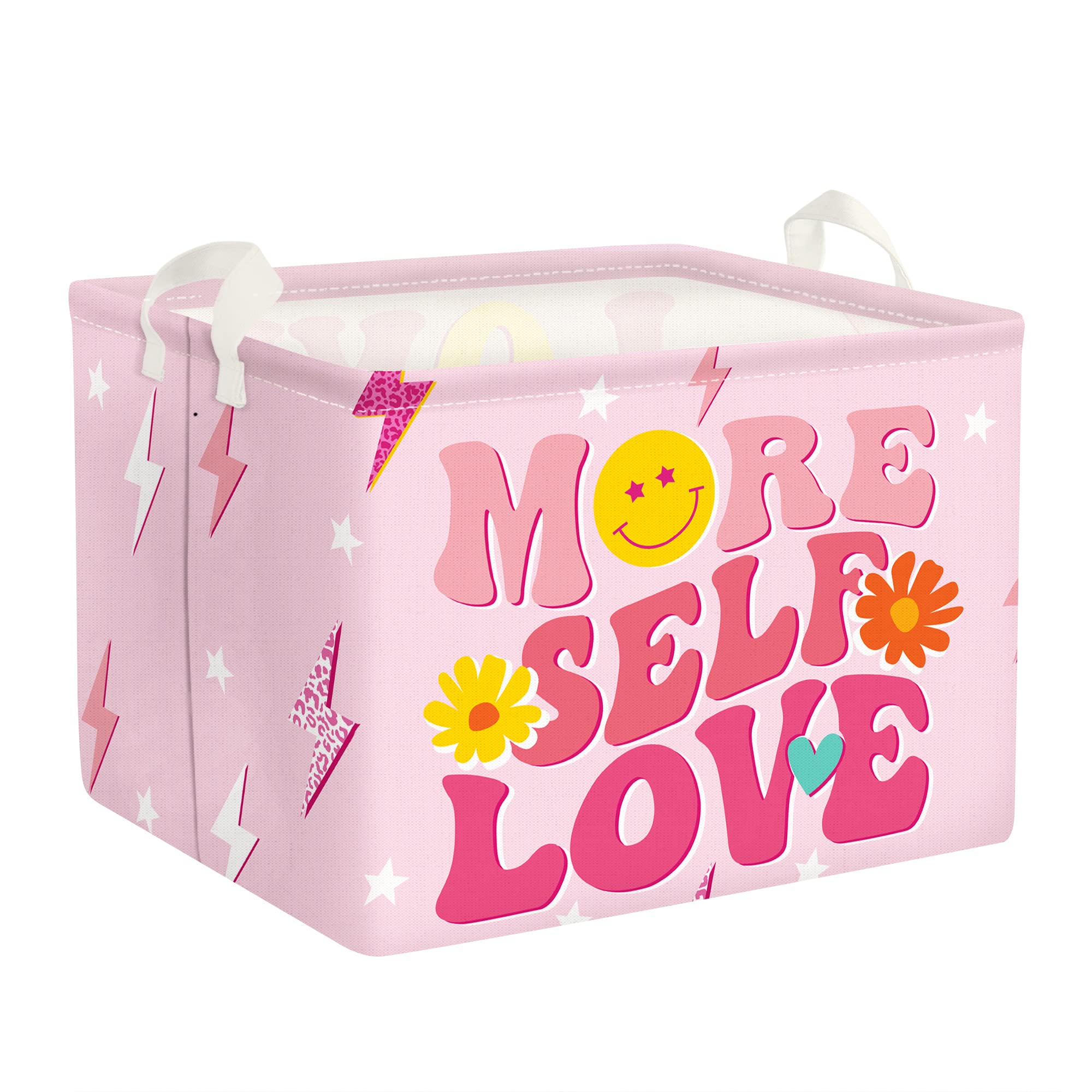 Clastyle Pink Mothers Day Gift Basket Flower Star Love Preppy Shelf Basket Rectangle Clothes Books Toys Chest
