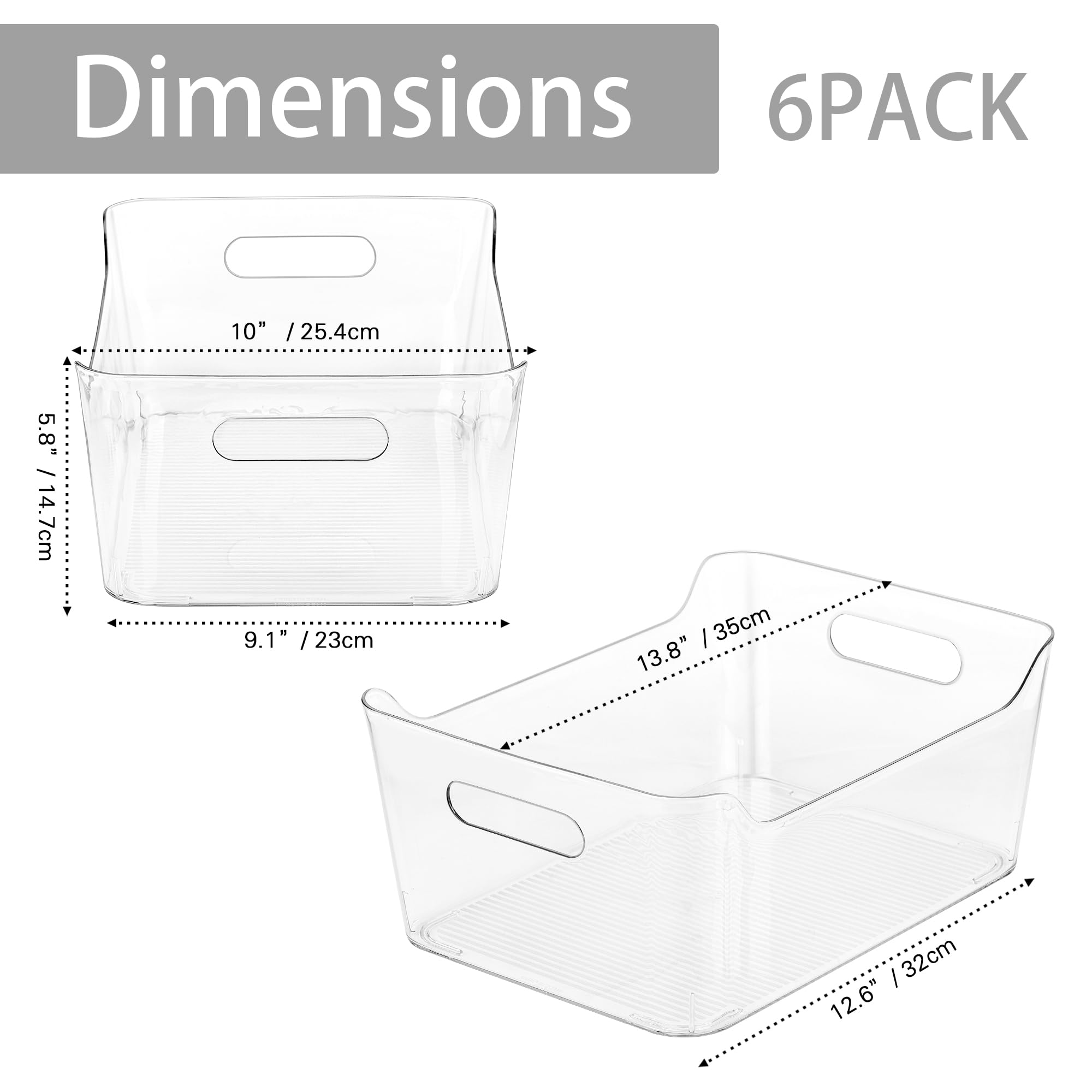 Tiawudi 6 Pack Plastic Storage Bins, X-Large Pantry Organizer, Clear Storage Containers and Organizer Bins, Multi-Use Bins for Home, Kitchen and Cabinet