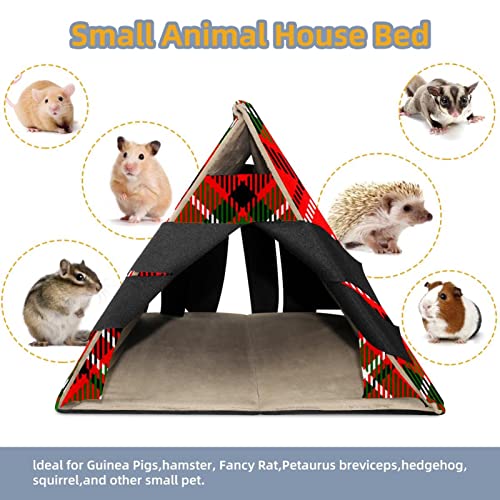 enheng Small Pet Hideout Christmas Red Green Plaid Hamster House Guinea Pig Playhouse for Dwarf Rabbits Hedgehogs Chinchillas
