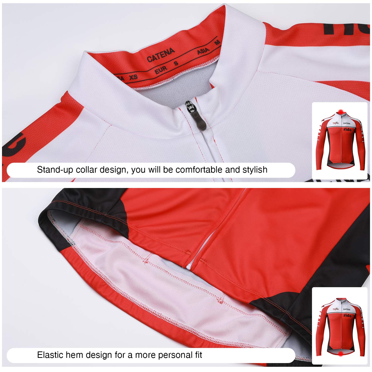 CATENA Men's Cycling Jersey Short Sleeve Shirt Running Top Moisture Wicking Workout Sports T-Shirt Black (Red-White, L)