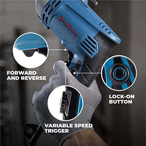 DongCheng Hammer Drill 6A,1/2 Inch Keyed Chuck, 0-3000 RPM/45000 BPM Impact Drill with 15PCS Drilling Bits for Concrete,Metal & Wood, DZJ05-13
