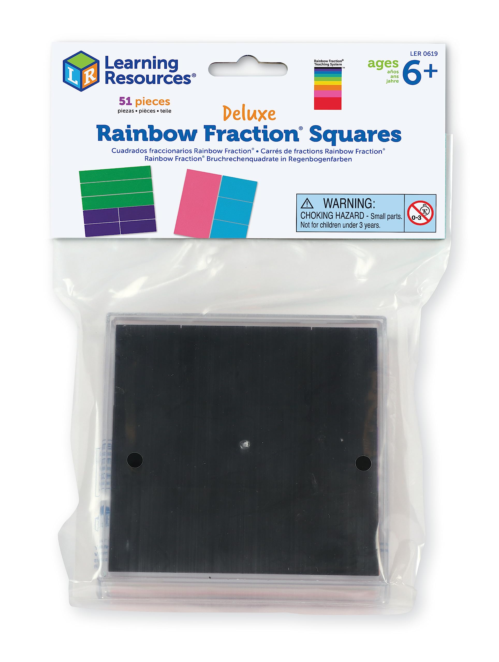 Learning Resources Deluxe Rainbow Fraction Squares, Visual Math, Set of 51 Pieces, Ages 6+, Multi (LER0619)