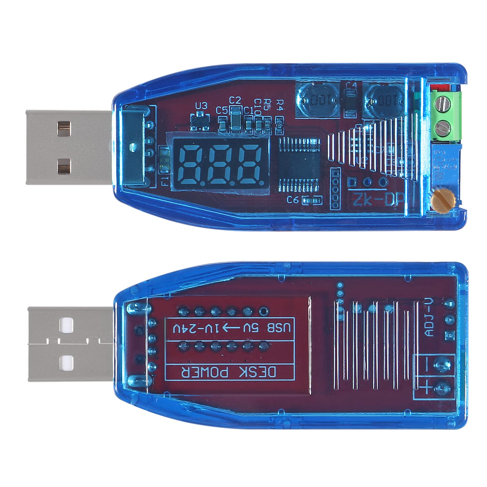 DWEII 2 PCS DC-DC USB Buck Boost Converter Power Supply Module USB Adjustable Buck Boost Power Supply Voltage Regulator Module 5V to1V 3.3V 9V 12V 24V Red Light Display