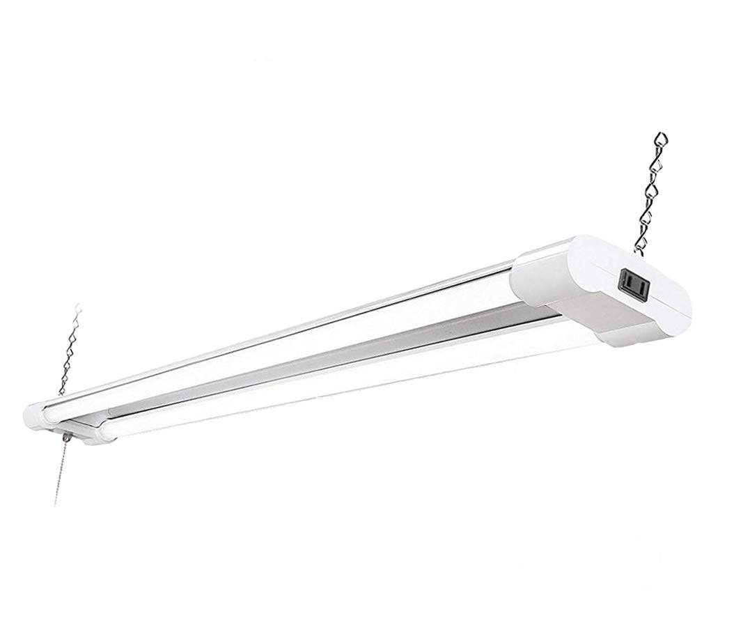 Baltoro 40w LED 4800 Lumen Double Tubes Utility Shop Light 5000K Daylight UL 100w Equivalent Pull on/Off Switch. Garage, Warehouse, Workshop Linkable to 10 (1 Pack)