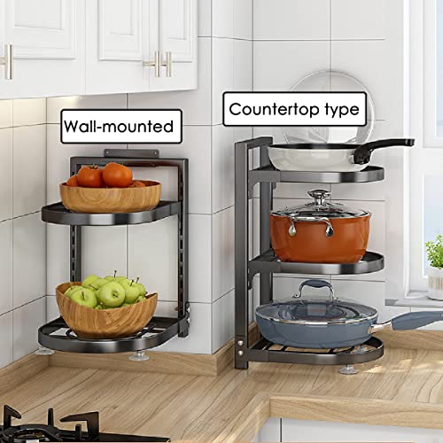 Pot and Pan Rack Organizer Holder,Heavy Duty Adjustable Standing Pan & Pot Racks,Wall Mounted Kitchen Cookware Rack For Pot Storage Under Kitchen Counters, Cabinets, Sink Cabinets (4-Tier,Black)