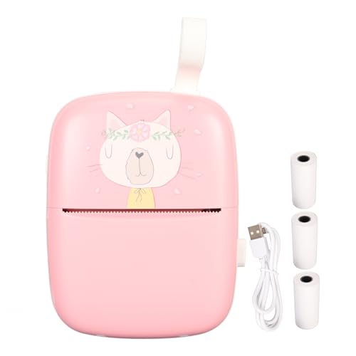 DISREGARDED Pocket Thermal Printer Mini Photo Printer with 3 Rolls Paper Notes Label Maker Built in Battery ABS for Office Home (Pink)