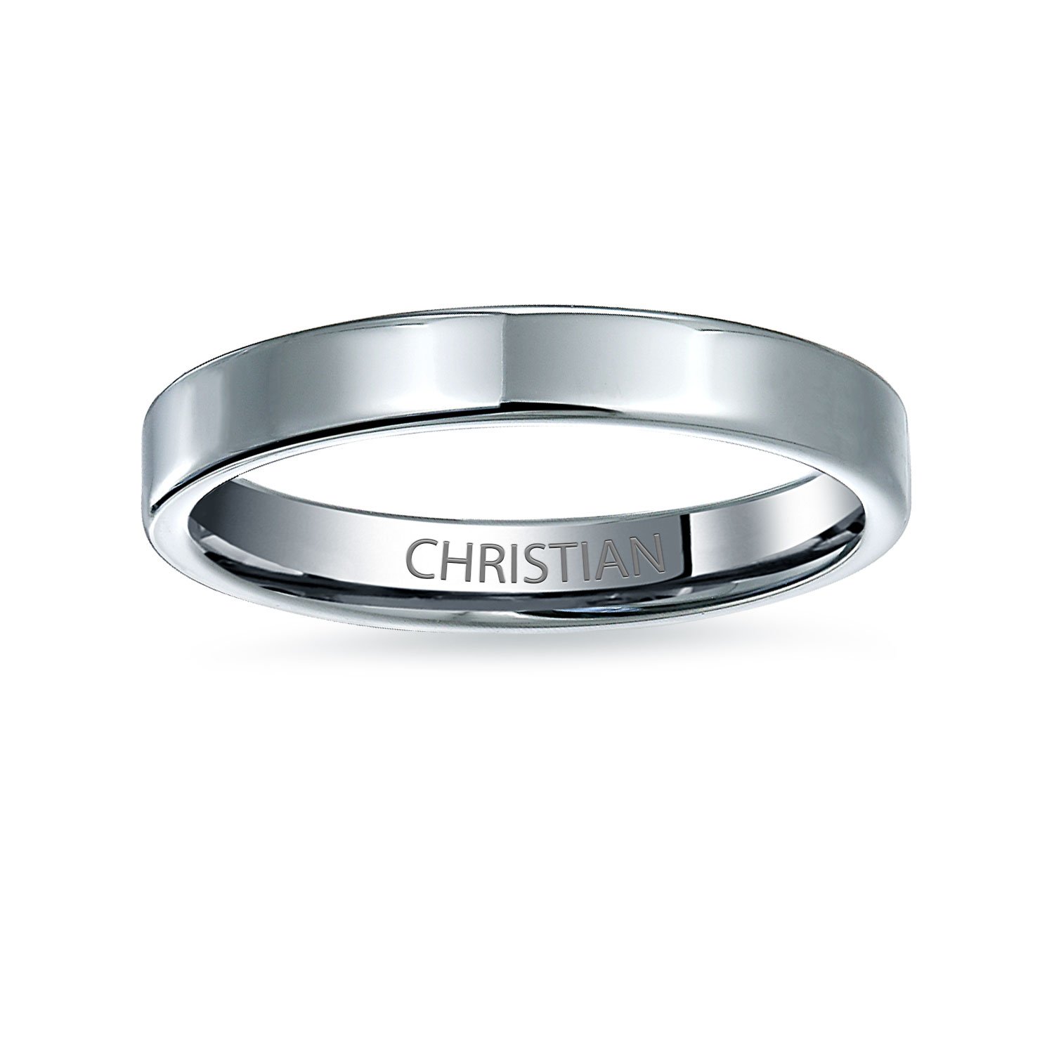 Bling Jewelry Plain Simple Thin Cigar Flat Couples Titanium Wedding Band Rings For Men For Women Polished Silver Tone Comfort Fit 3MM