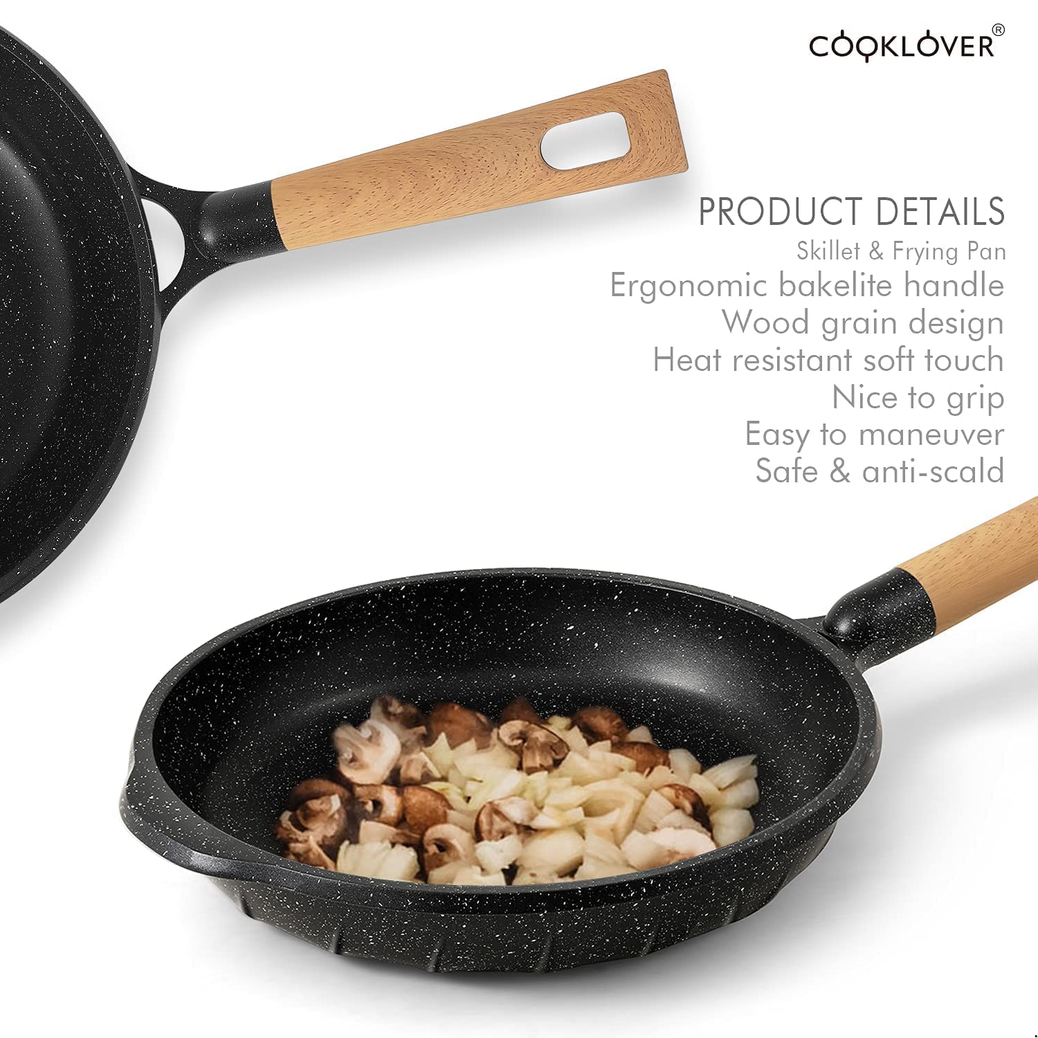 COOKLOVER Nonstick Frying Pan 100% PFOA Free Cookware Induction Skillet Fry Pan Set Pack -3-7.9 Inch & 9.5 Inch &11 Inch Black