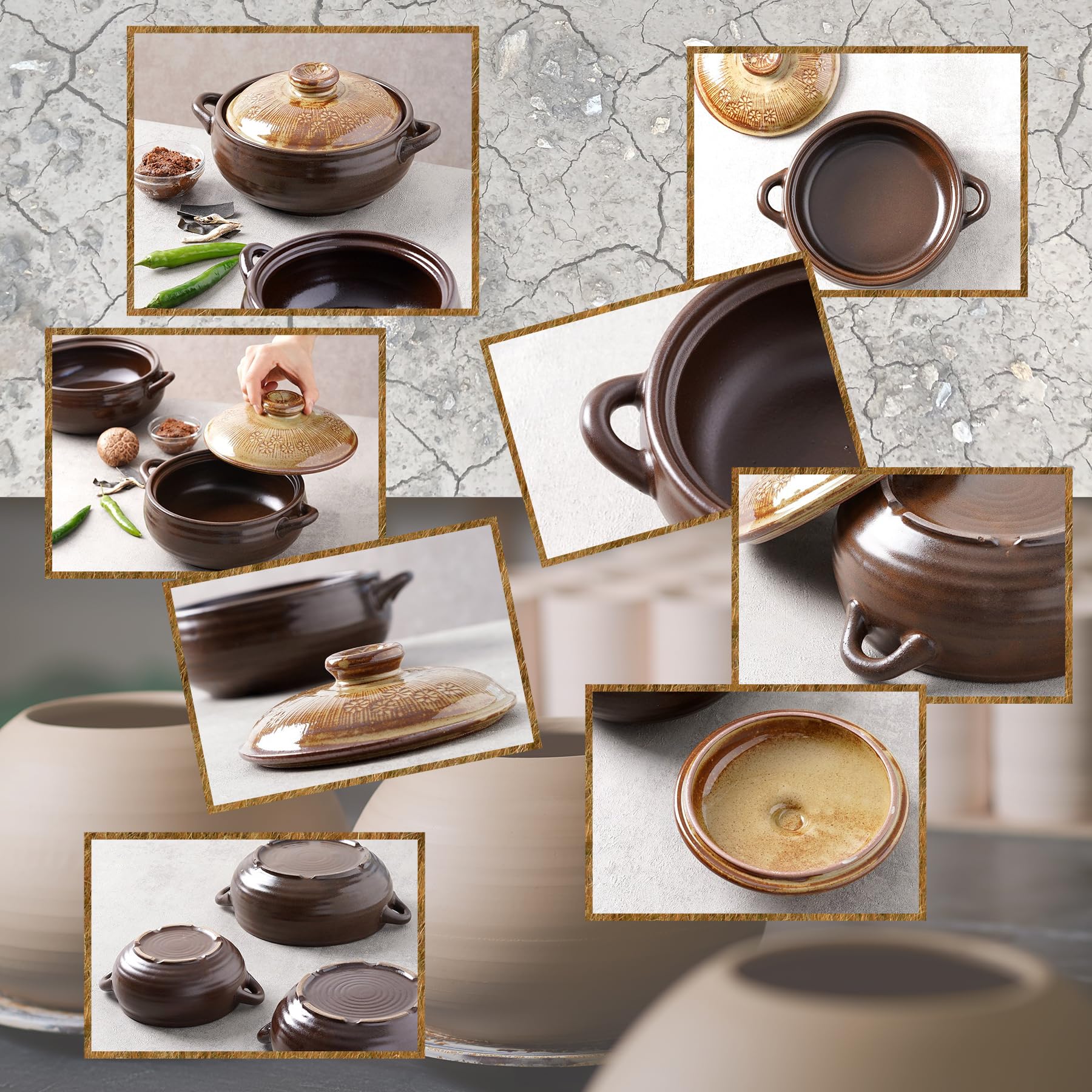 BALWOO Korean Pot [Buncheong] MUD GLAZE Earthenware Ttukbaegi, Ceramic Clay Cooking Pot Casserole, Heat Resistant Ceramic Pot, Zero-Crack Stone Bowl Stockpot Soup Cookware (Mini)
